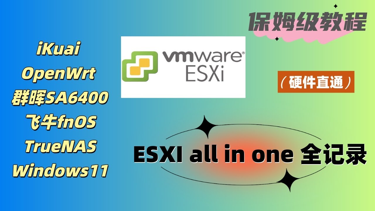 ESXI all in one保姆级教程：iKuai+OpenWrt双软路由, 黑群晖, 飞牛NAS fnOS, TrueNAS, Windows11 - YouTube