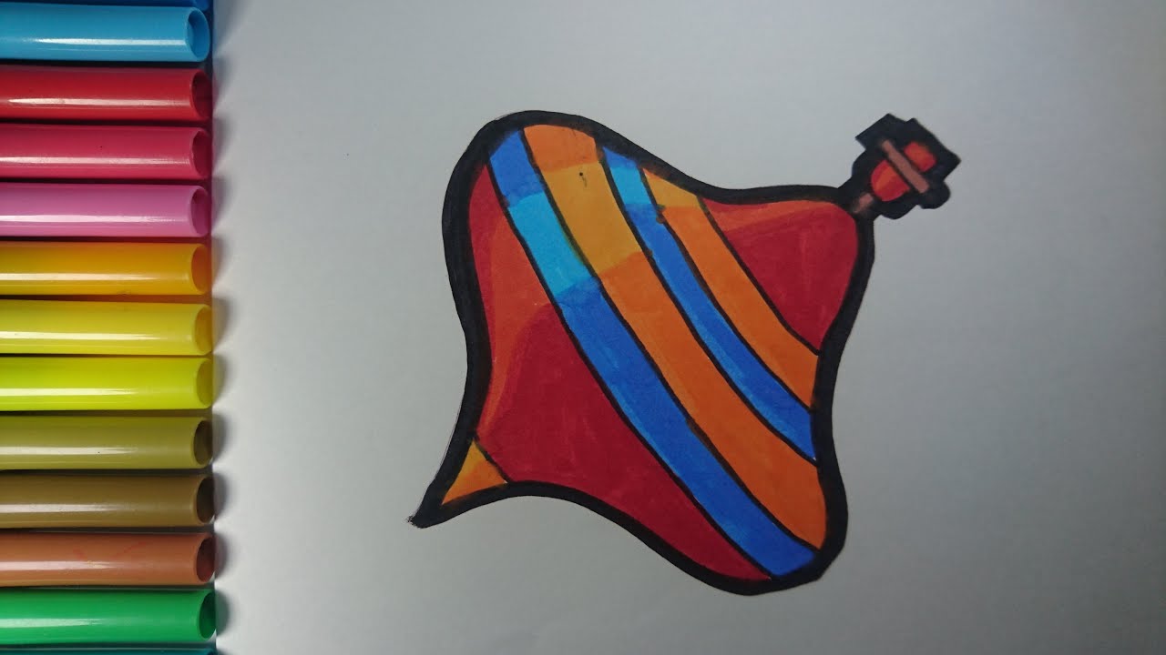 Cara menggambar gasing I Cara mewarnai gasing I Cara Menggambar dan ...