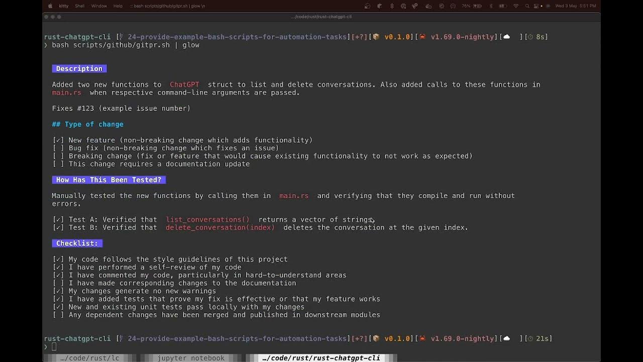 Executing a bash script on rust chatgpt cli - YouTube