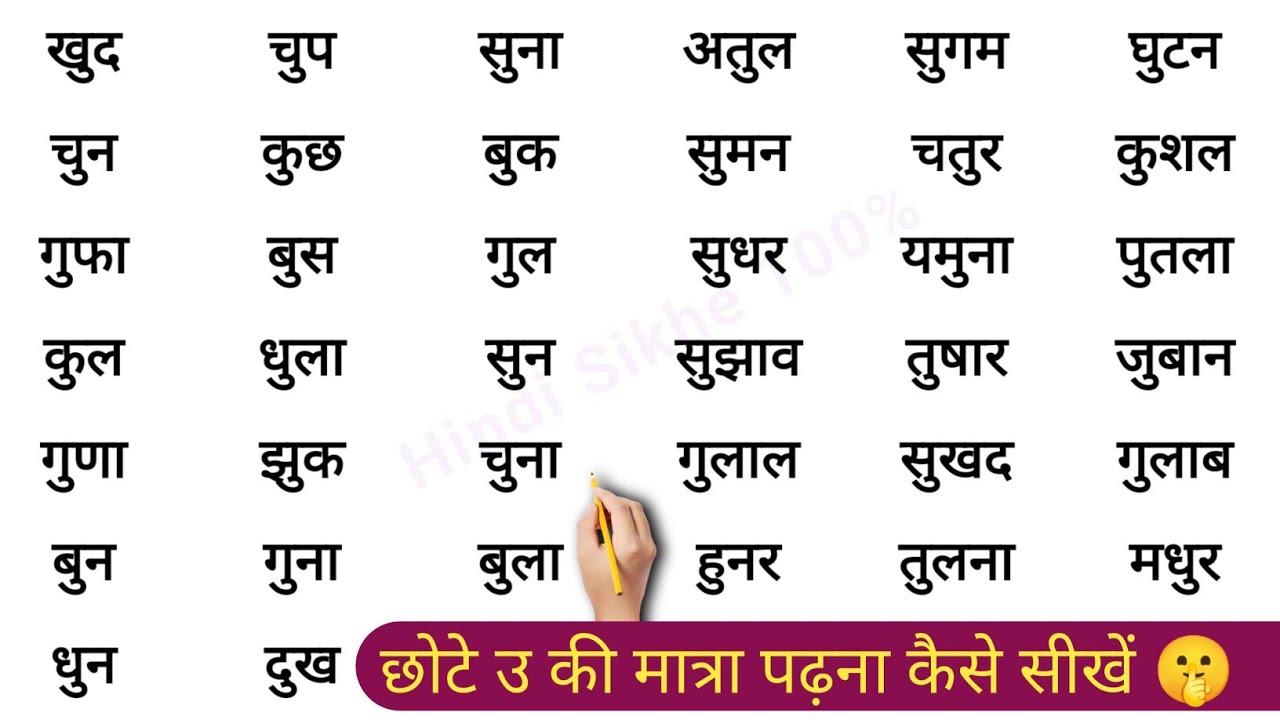 Chote u ki matra wale shabd | उ की मात्रा वाले शब्द | छोटे उ की मात्रा ...
