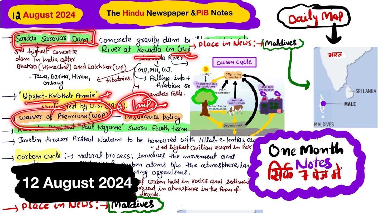 12 August 2024 | The Hindu Handwritten Notes | Pib Handwritten Notes ...