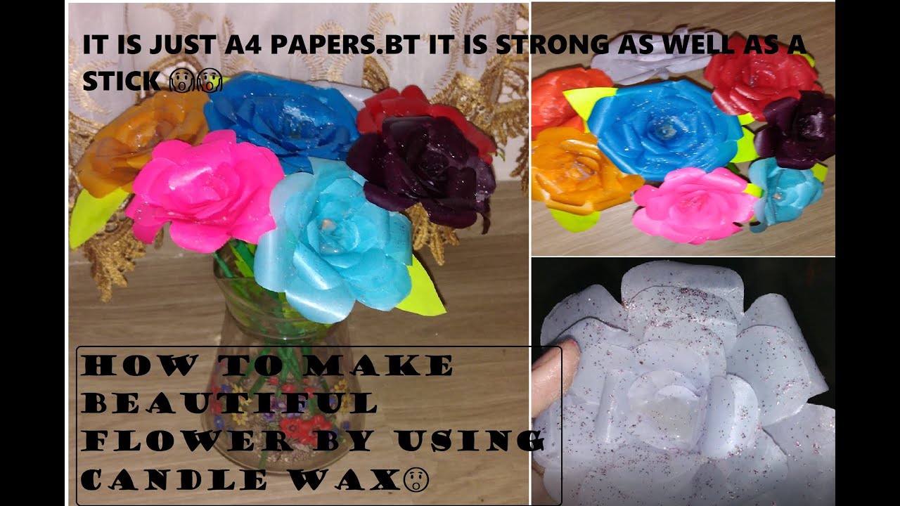 How to make a beautiful flower with paper and candle wax very easily at ...