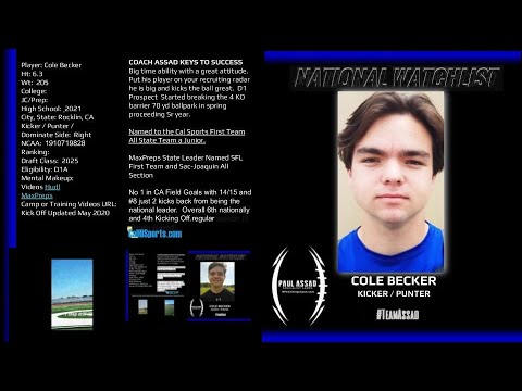 Cole Becker, Rocklin HS 2021 Kick Off PB - YouTube