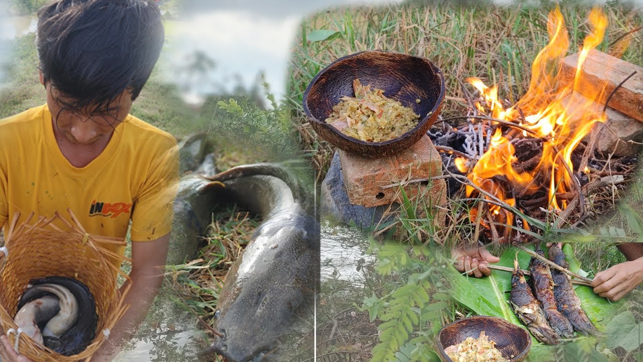 Primitive Cooking - Cooking biggest fish recipe - Eating delicious # ...