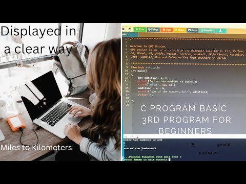 C program for beginners | Kilometer to Miles Calculator | Third C program #clanguage # ...