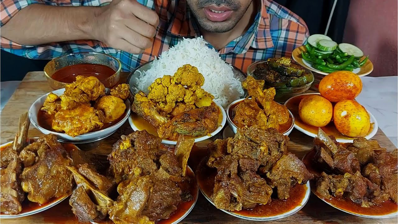 2kg boneless mutton ke sath bohot sara curry eating with rice-mukbang ...