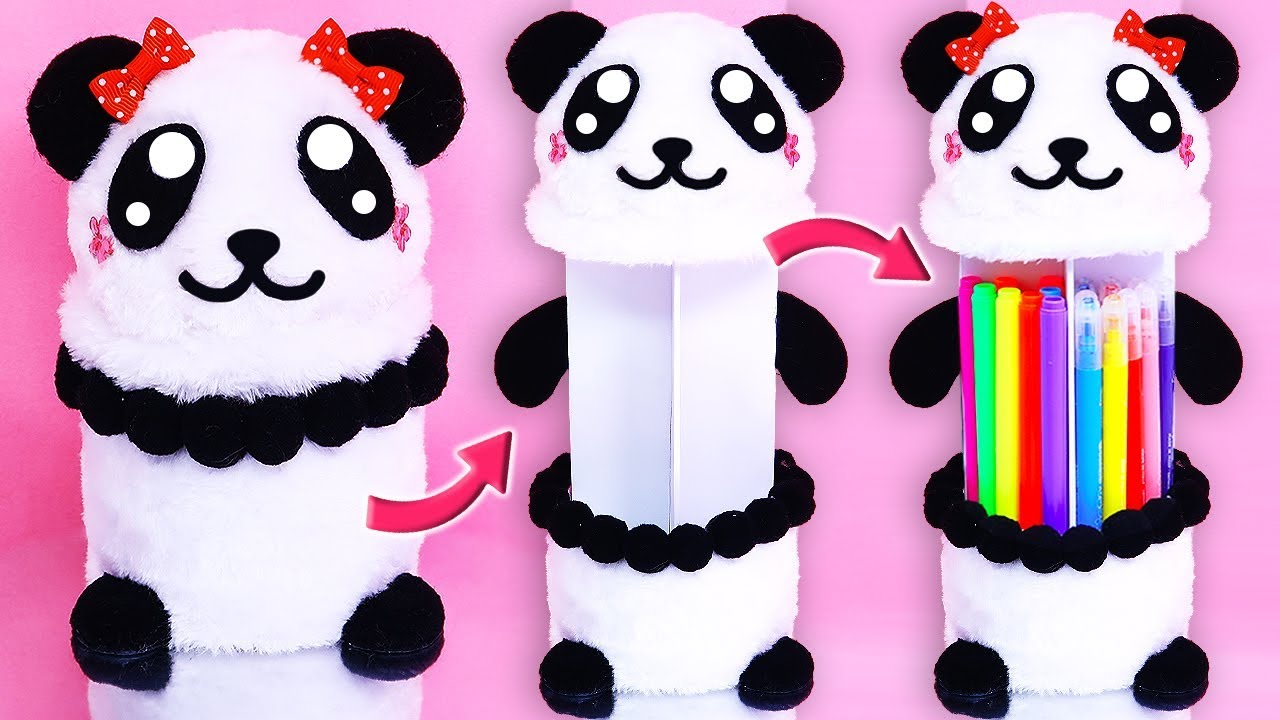 🐼 DIY: 2 in 1 Panda Pencil Holder or Desk Organizer || Panda School ...