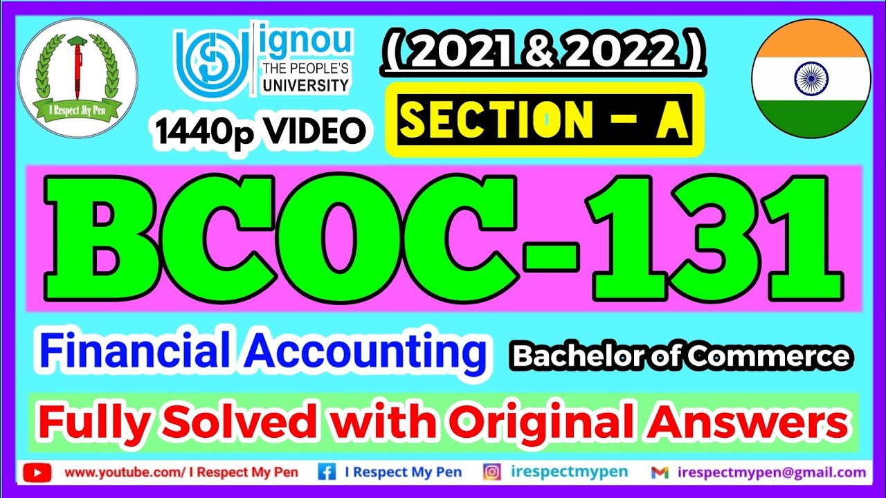 BCOC 131 Solved Assignment 2021-22 IGNOU BCOC 131 Financial Accounting ...