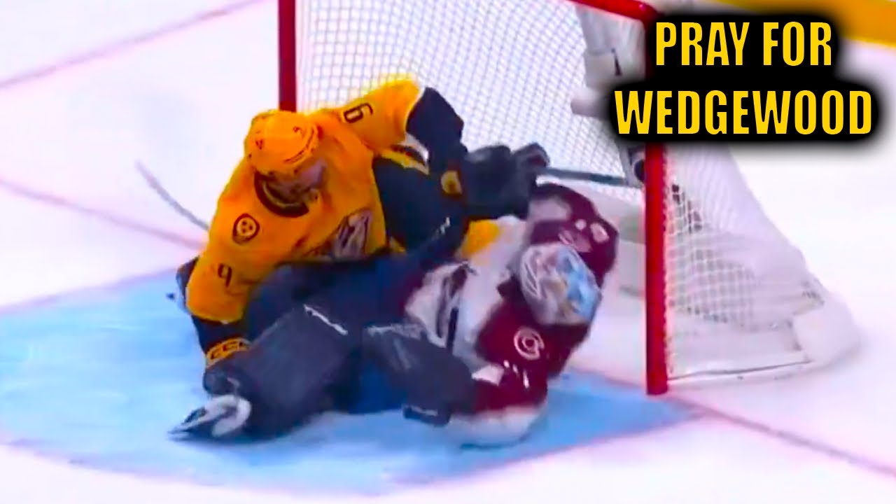 Filip Forsberg Runs into Scott Wedgewood Injury | Predators vs ...