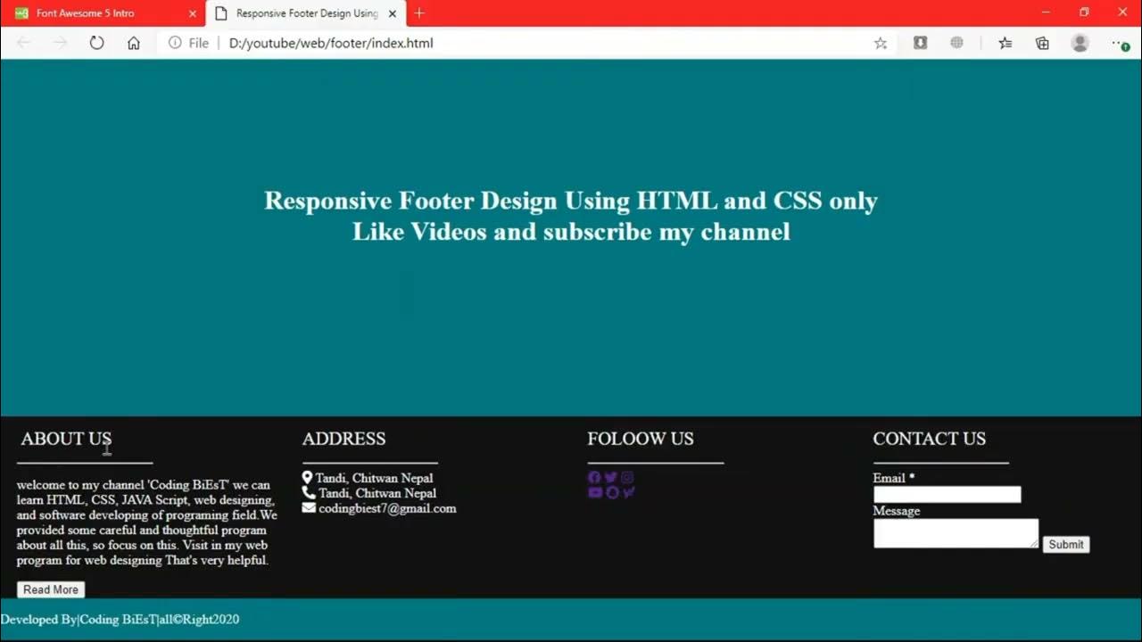 Responsive Footer Design Using Html Css Cinfo Path Youtube