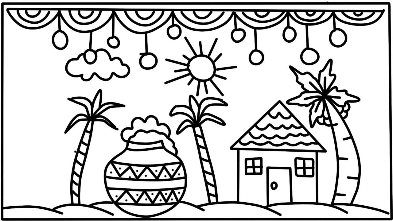 Pongal drawing easy| Pongal festival drawing| Pongal Pot drawing| Happy ...