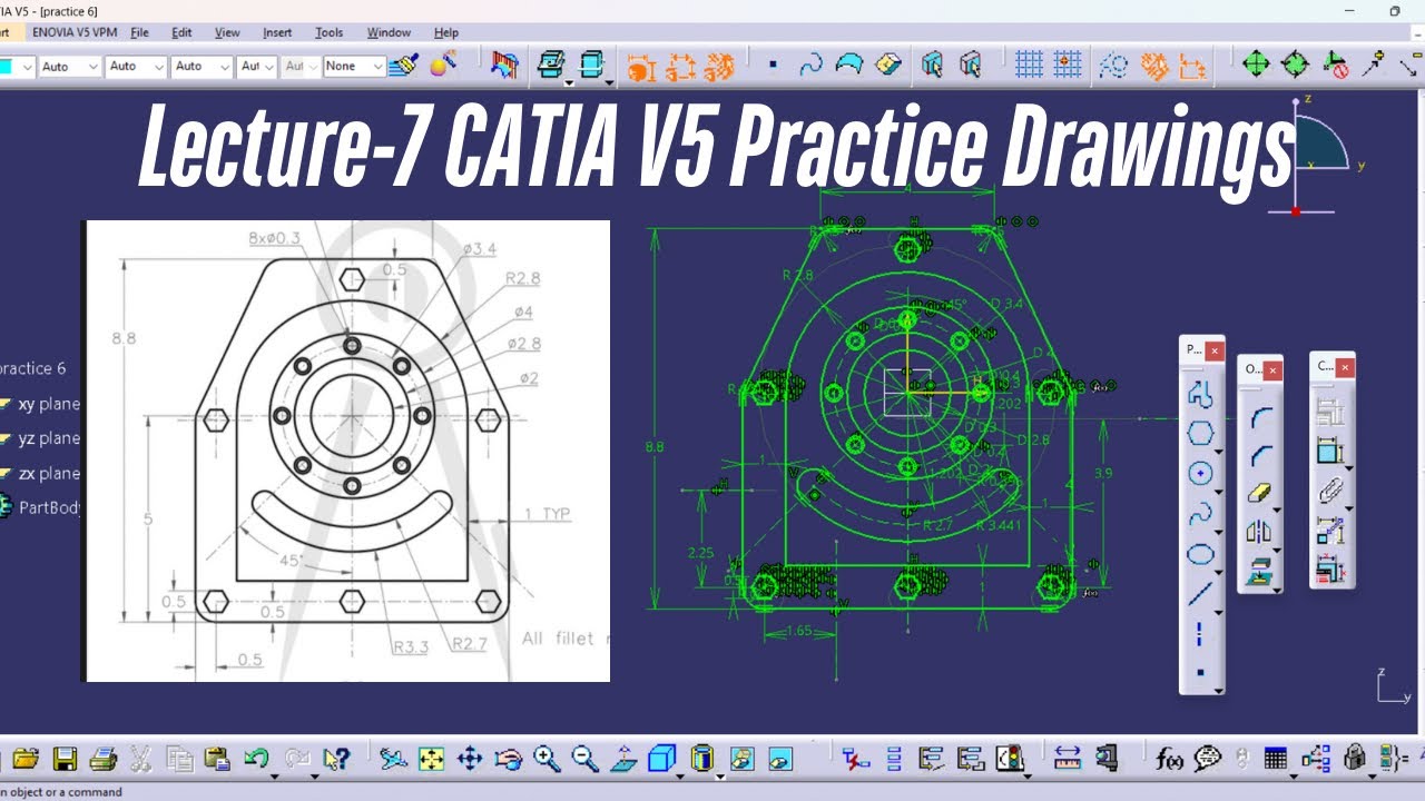 Tutorial-7 Sketcher practice drawings | Drawing dimension & constraint ...