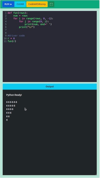 Python Pattern Question 6 #code #python #codewithronny - YouTube
