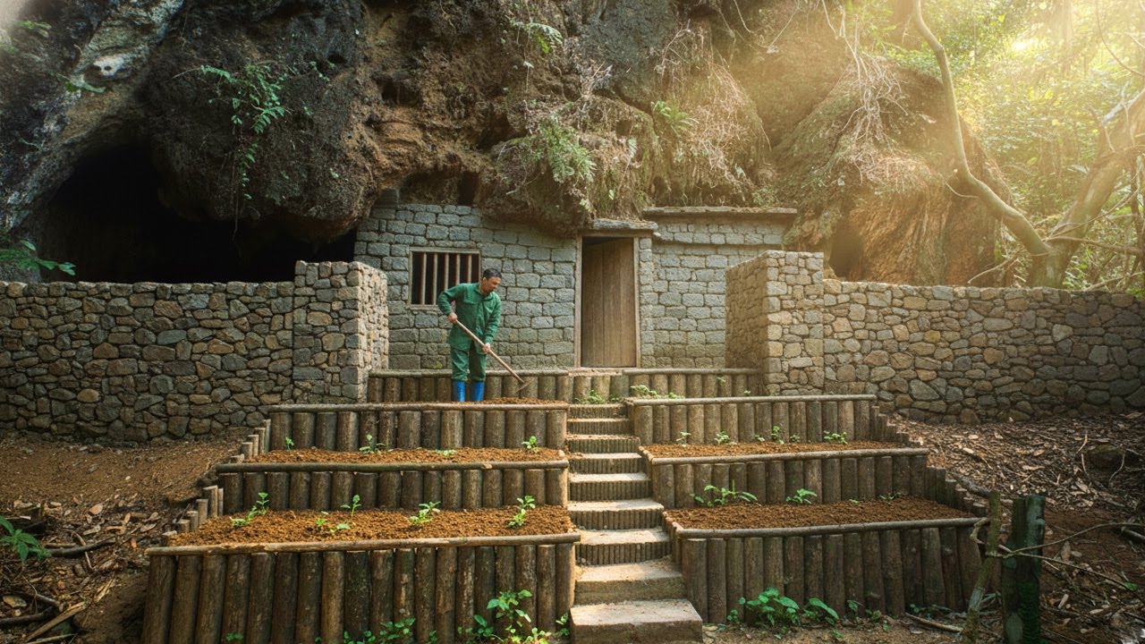 100 Days Alone in the Rainforest | Building a Rock House with a Safe ...