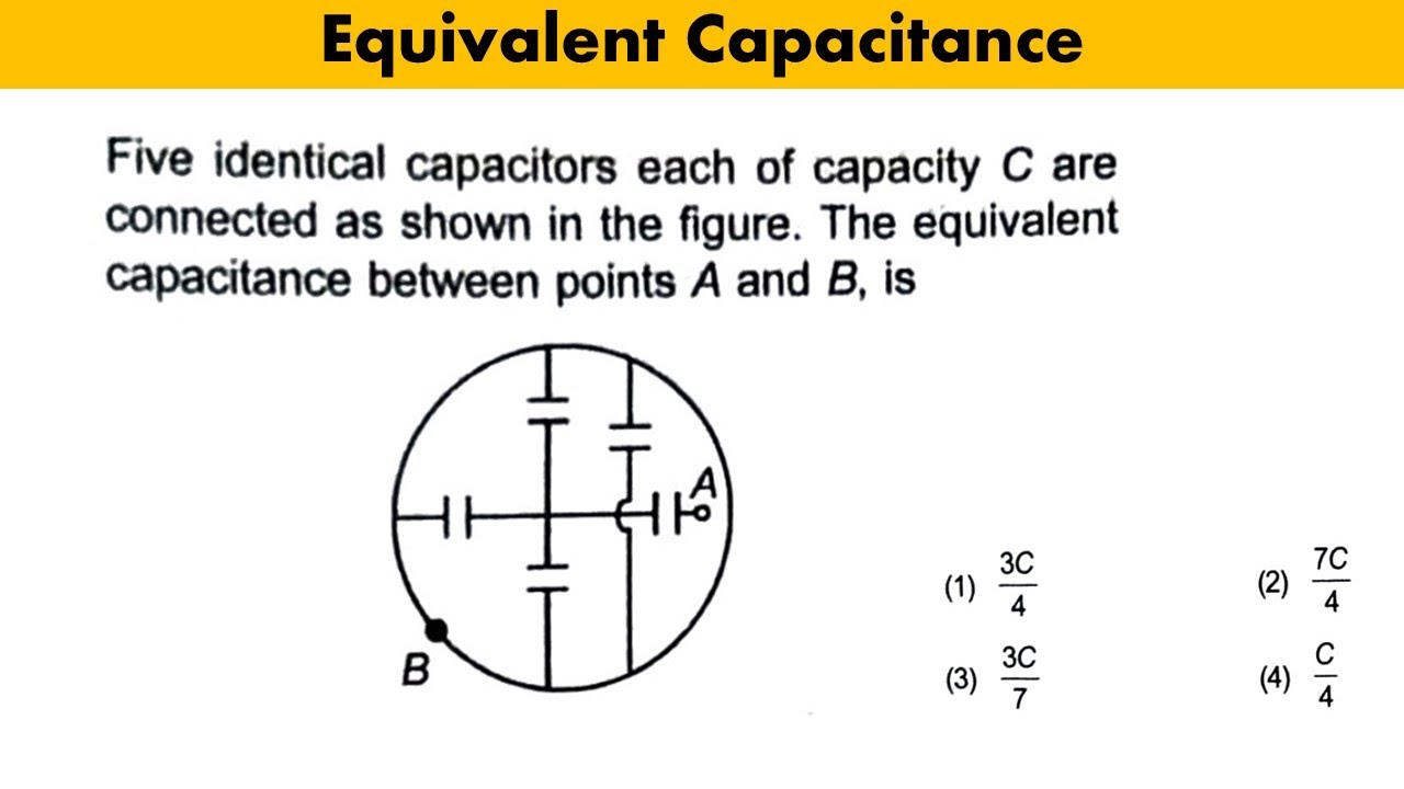 Five identical capacitors each of capacity C are connected as shown in ...