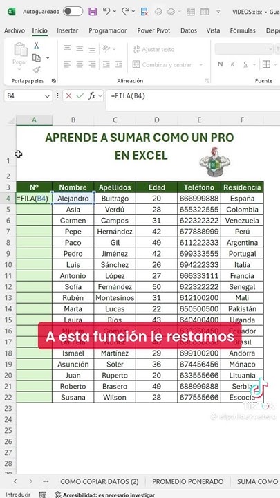 Enumerar de manera automática las filas de Excel - YouTube
