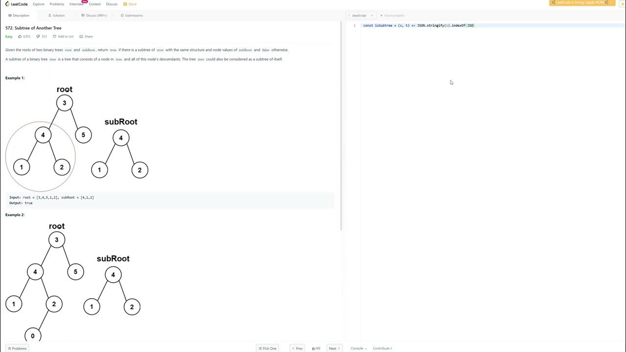 572 Subtree Of Another Tree Javascript 1 Line Youtube
