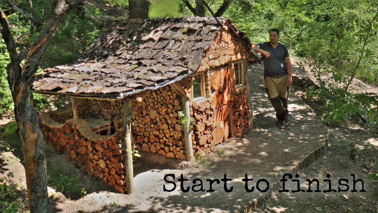 Built a house from a tree in the forest alone. Start to finish - YouTube