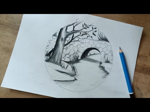 Rock bridge Scenery Drawing of nature for beginners - YouTube