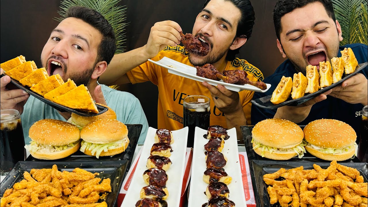 ASMR Cold Burgers,Momo’s,Crumbs Fries,Spicy Drumsticks & Bread Pakoras ...