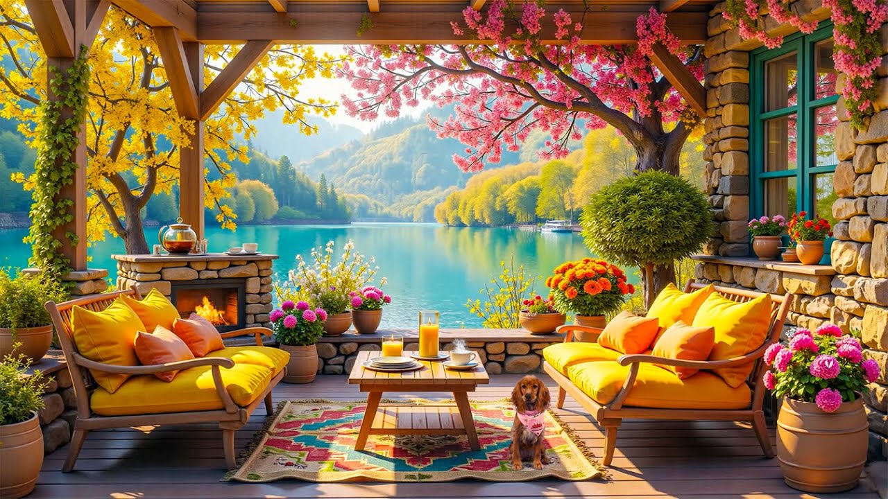 Cozy spring cafe space 🌸 Jazz Piano music for relaxing, sleeping ...