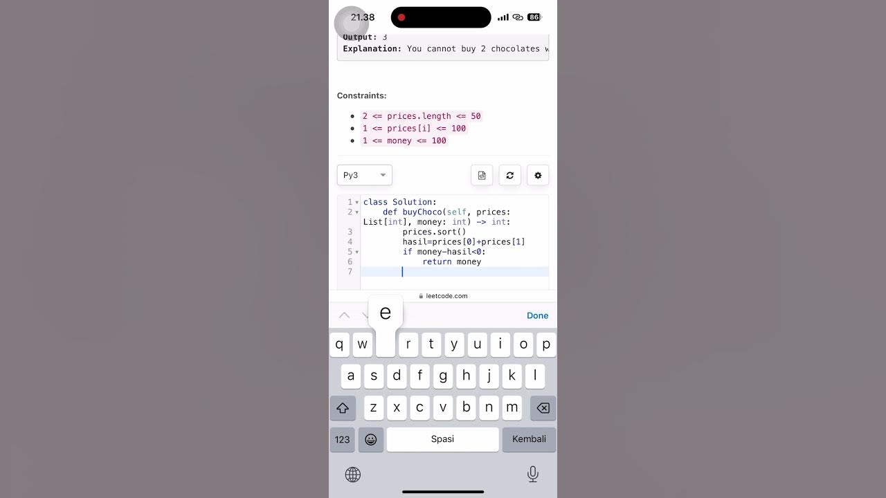 Leetcode Biweekly Contest 105 6395 Buy Two Chocolates Python Youtube
