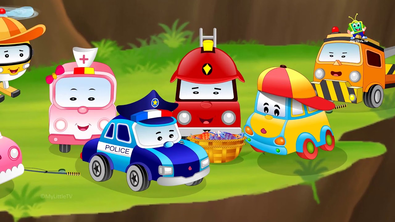 Police Car with Red Fire Truck and Ambulance | Emergency Cars Cartoon ...