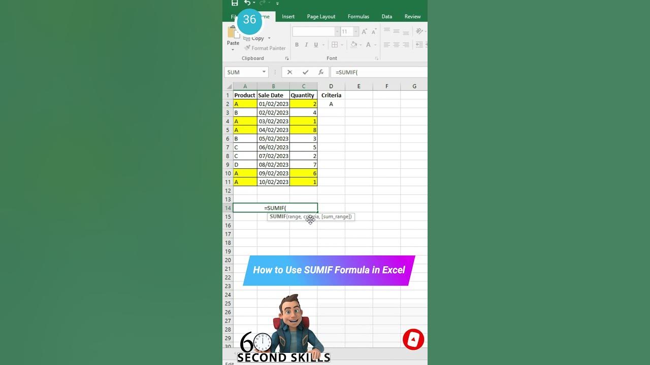 Excel SUMIF Formula Tutorial | 60 Second Skills | #Shorts - YouTube