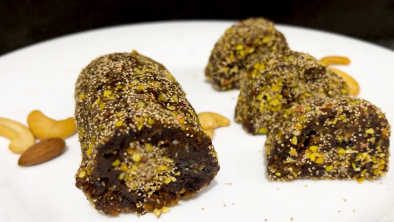 Khajoor roll with nuts | Turkish delight recipe | energy bar recipe ...