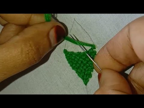 Leaf Embroidery stitches tutorial for beginners//Easy Leaf filling Embroidery for beginners ...