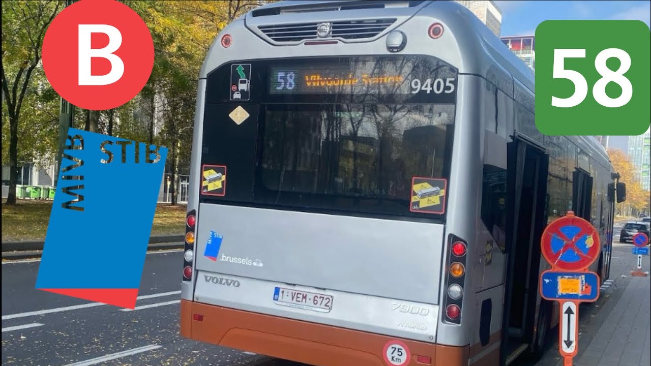 Stib: trajet de ligne 58 dans un Volvo hybride 7900 entre Albert II et ...