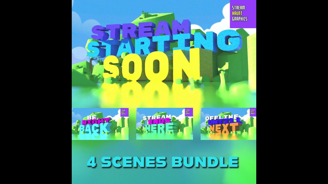 Bundle of 4 Cheerful Cartoon 3D Scenery Animations for Twitch Alerts ...