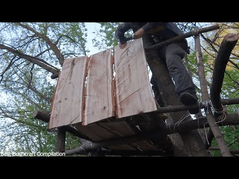 solo bushcraft,Build the treehouse, go fishing, cook, and relax-Best Bushcraft Compilation