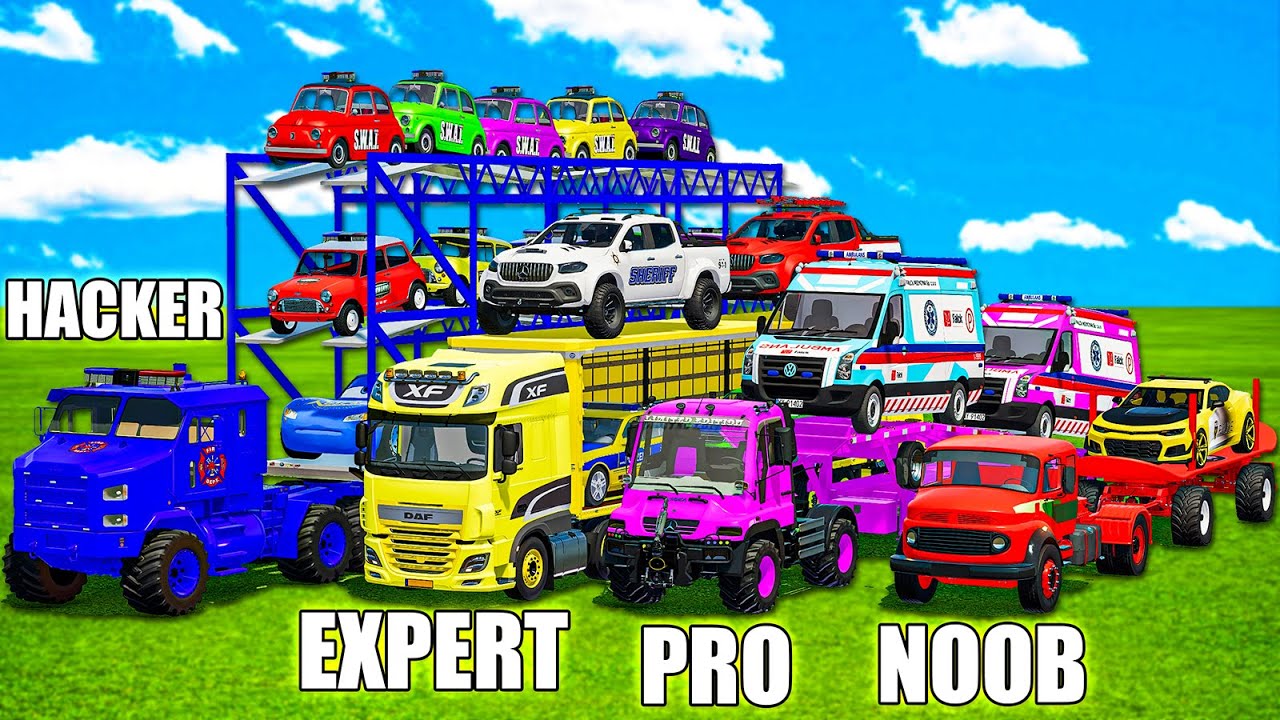 NOOB VS PRO VS EXPERT VS HACKER TRANSPORT BATTLE! Farming Simulator 22 ...