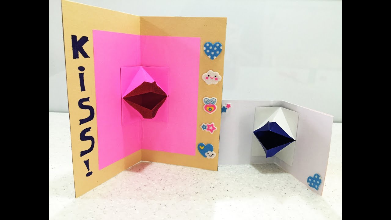 종이 접기 카드 튜토리얼! 키스 카드! handmade origami card tutorial! Pop up kiss card ...