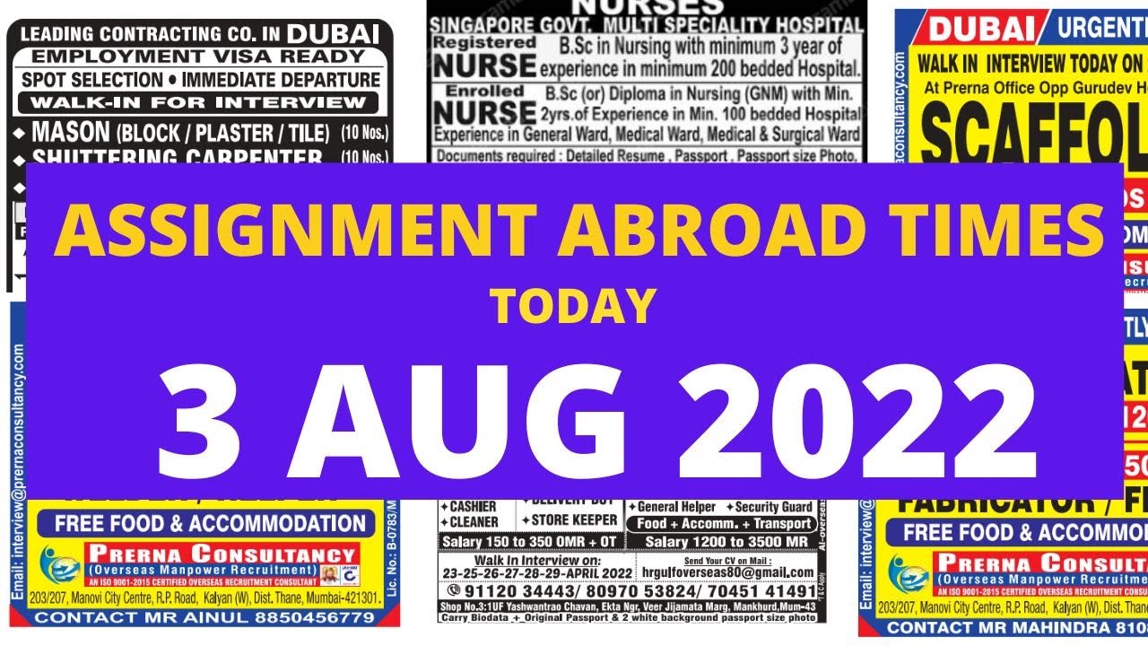 Assignment Abroad Times Today 3 August 2022 Gulf Jobs Newspaper