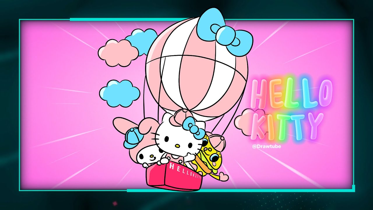 How to Draw Hello Kitty Hot Air Balloon Neon light drawing and coloring ...