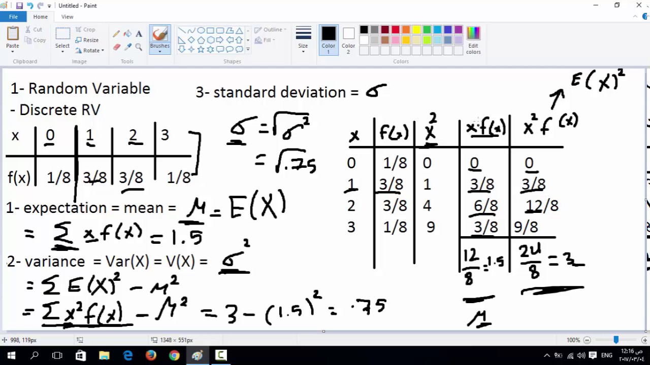 3- Expectation ( μ ) & Variance ( σ 2 ) & Standard deviation ( σ ...