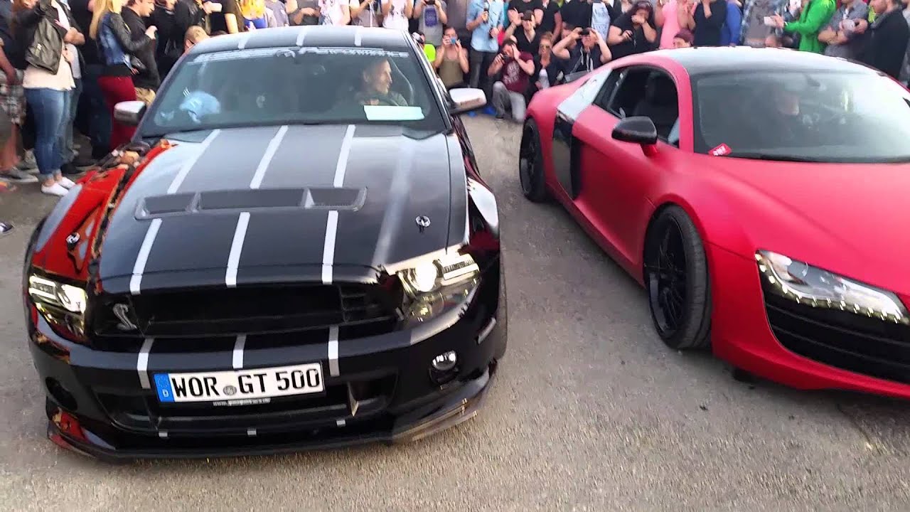 Soundcontest Shelby GT500 supercharged vs. Audi R8 - YouTube