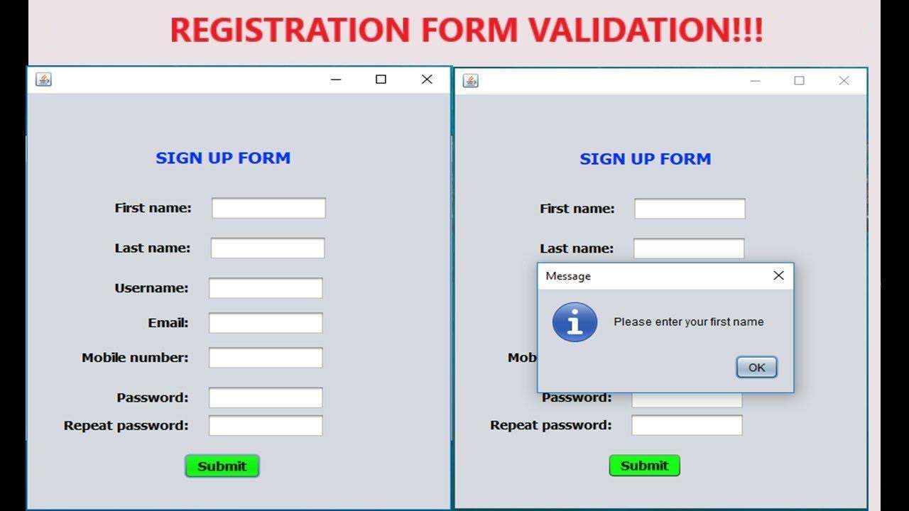 Registration Form Validation in Java Netbeans - YouTube