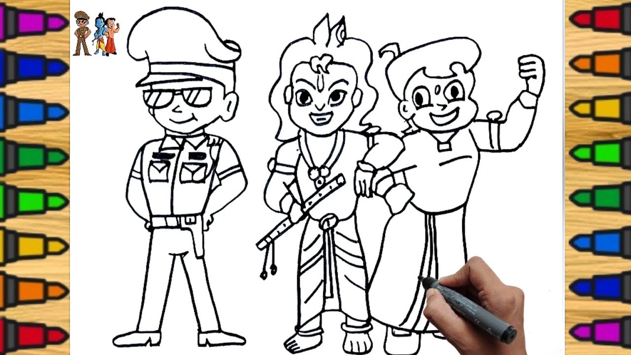 Easy Little Singham, little krishna and chota bheem drawing (step by ...