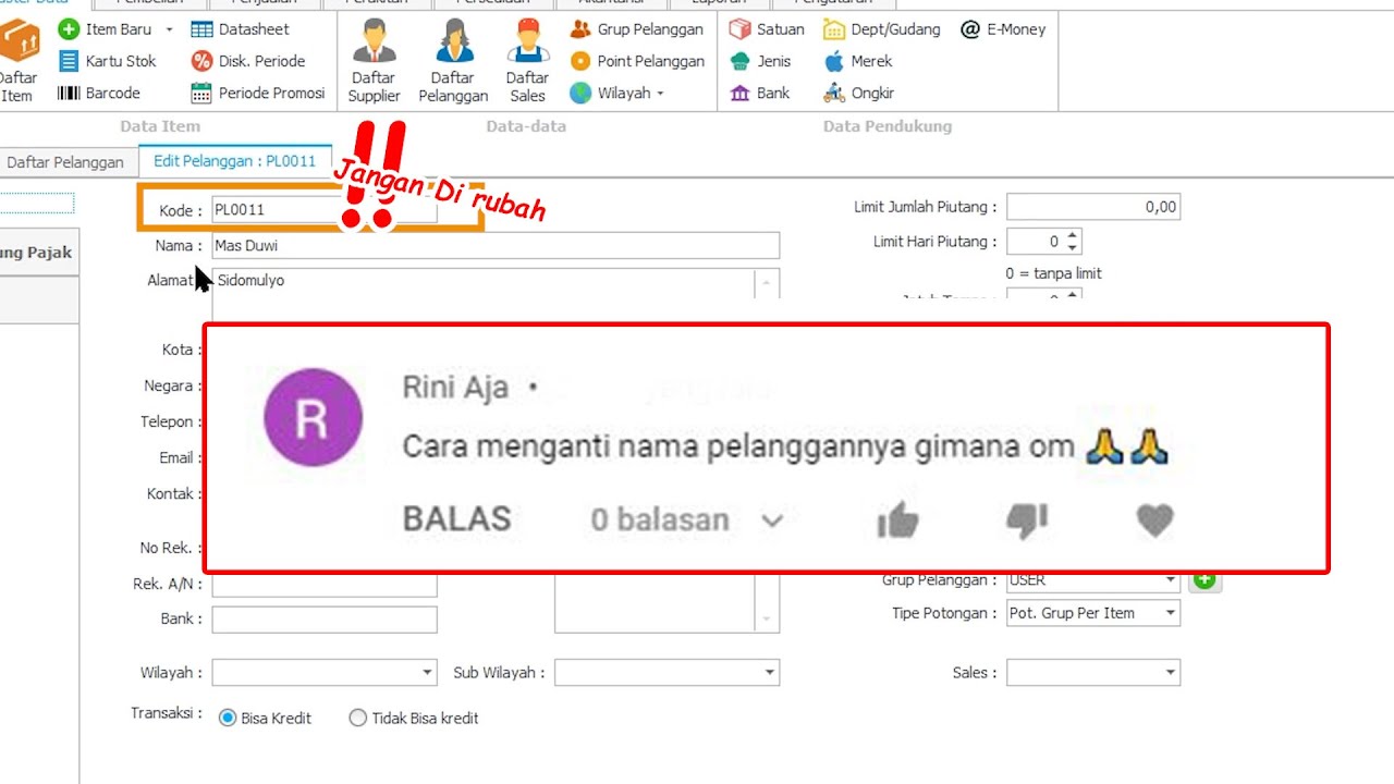 Tutorial Program Kasir IPOS 4 5, Cara mengganti data atau nama pelanggannya - YouTube