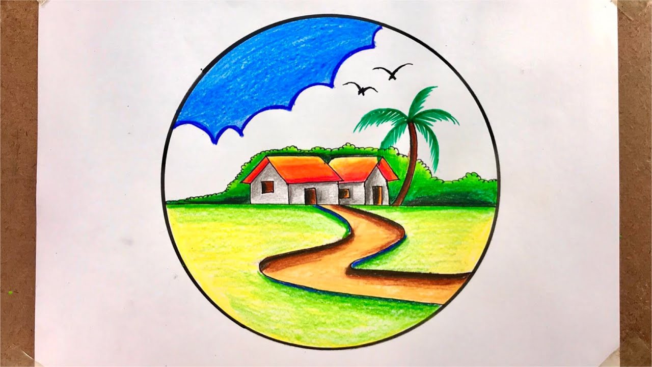 How to draw a scenery in circle | Easy circle scenery step by step ...