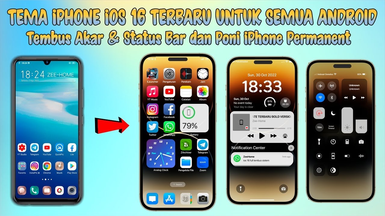 Tema iPhone iOS 16 Terbaru Untuk Semua Android Tembus Akar 🔥 Status Bar ...