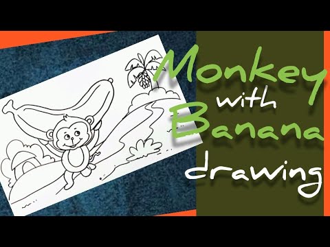 Monkey with Banana drawing| How to draw Monkey with Banana drawing ...