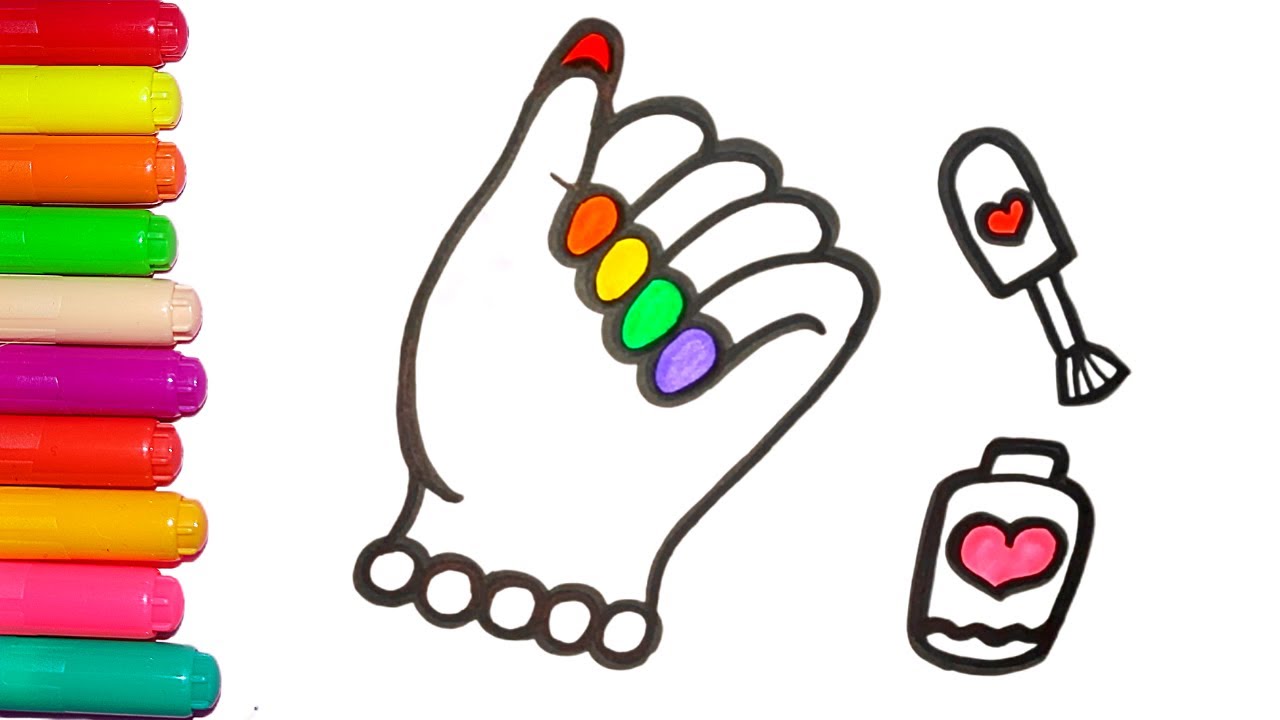 How to Draw Hand, Nail Polish simple easy || Drawing, Colouring and ...