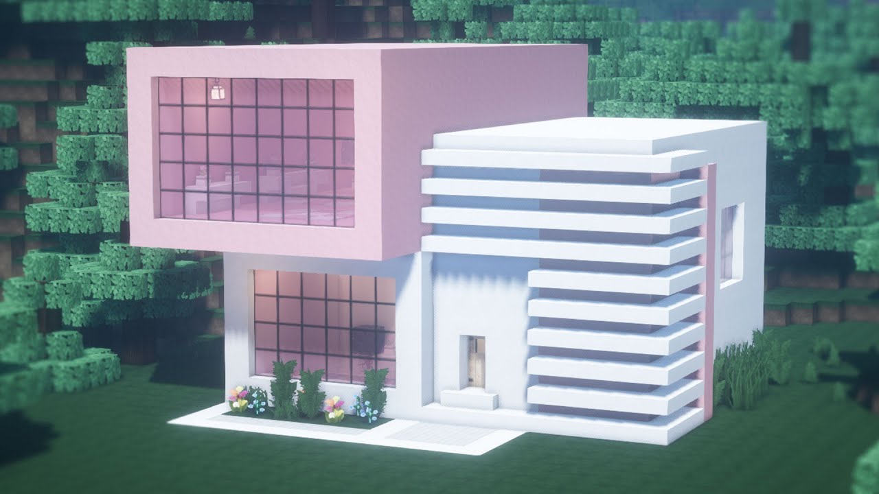 Building a gorgeous pink house in Minecraft, with two floors🌸#2 - YouTube