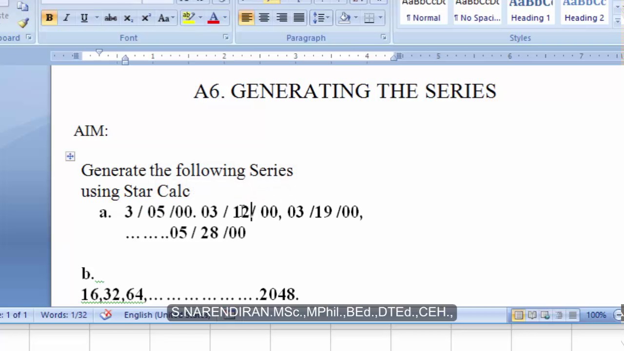 STAR OFFICE CALC A6 GENERATING THE SERIES - YouTube