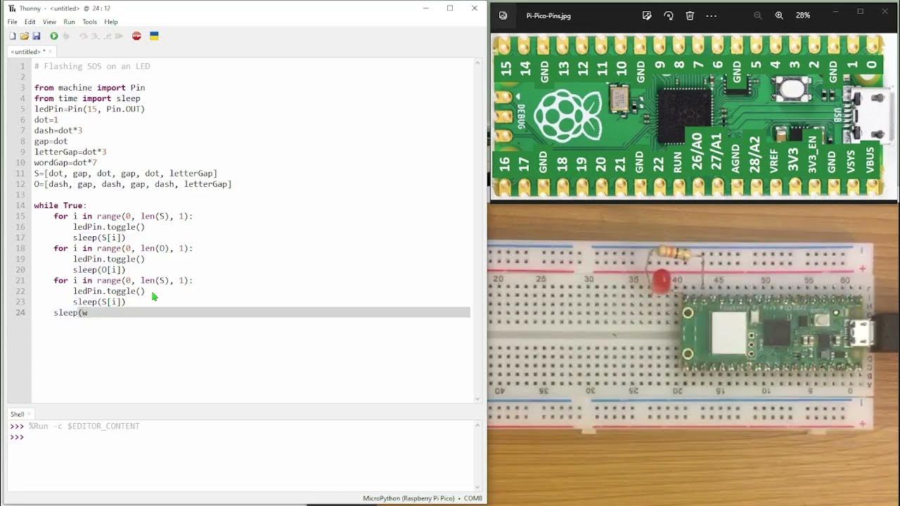 Flashing SOS on an LED with RPi PICO - YouTube