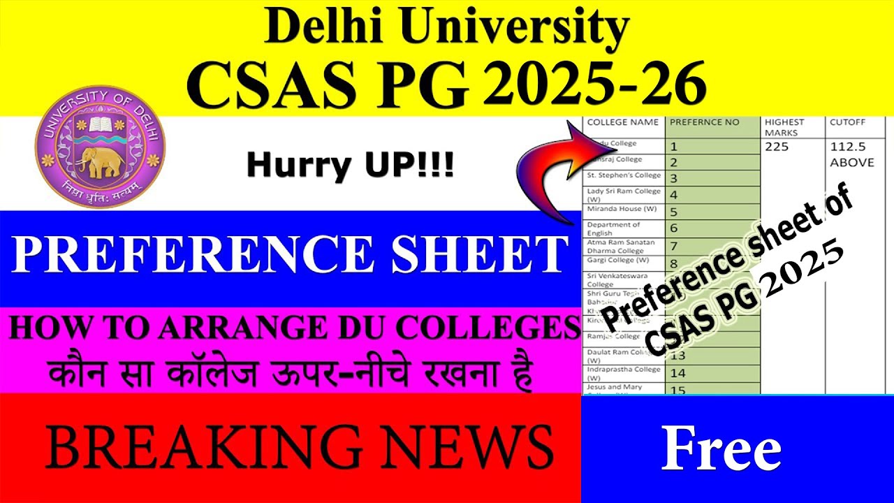 DU CSAS PG 2025 Preference List and Cut-off Of All Courses | How to ...